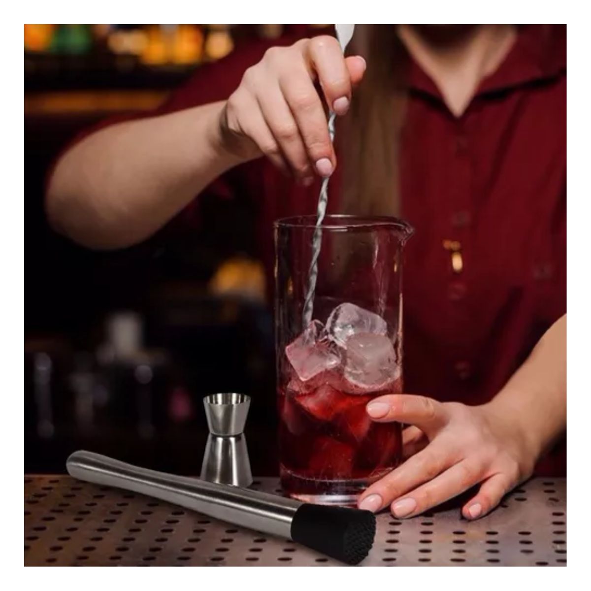 Kit De Muddler De Acero Inoxidable Con Jigger Cuchara P/ Bar 3 pz