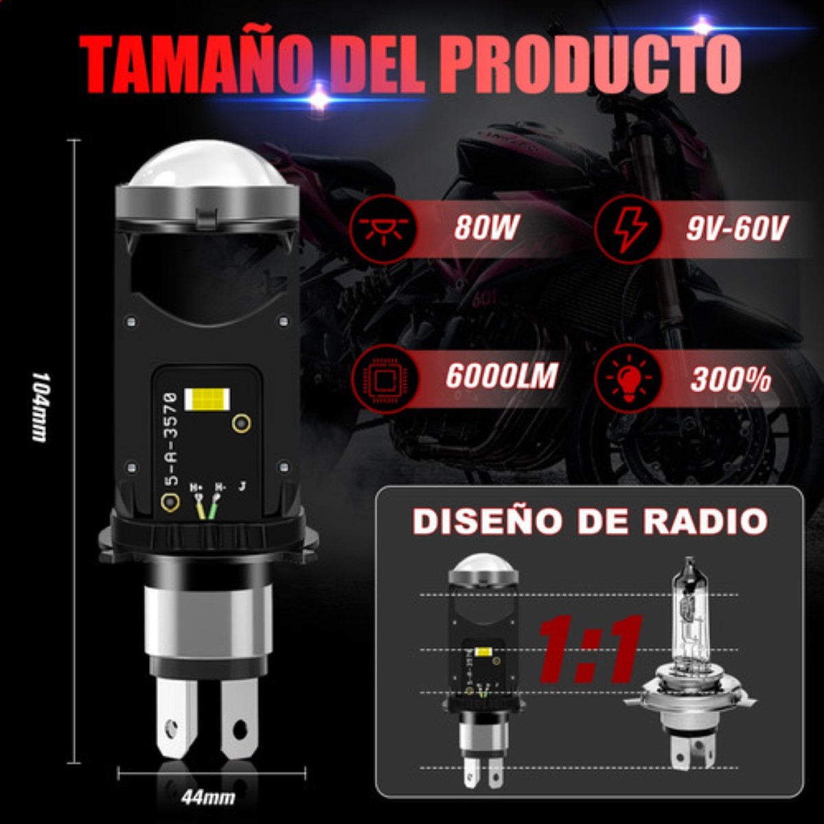 Faros Led Tipo Lupa Para Moto Luz Altas Y Bajas Negro