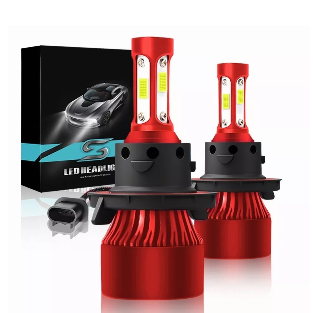 Kit De Luces Led De 4 Lados Rojo Conector H13 6000k Luz Blanca