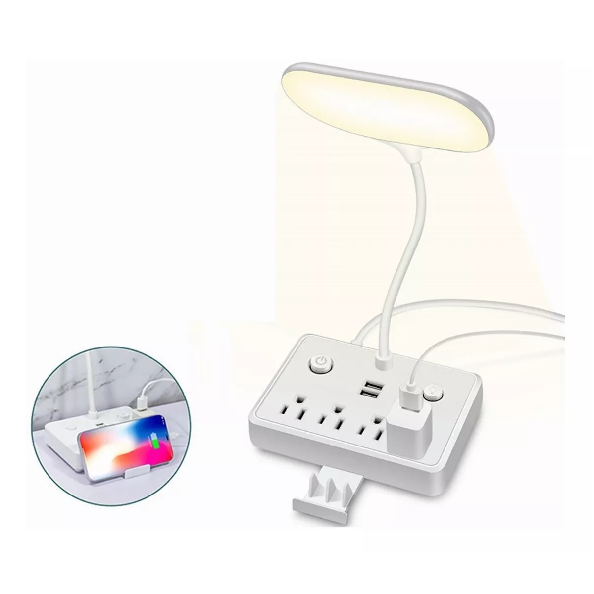 Regleta Multicontacto Usb Con Lámpara De Mesa,extension Usb