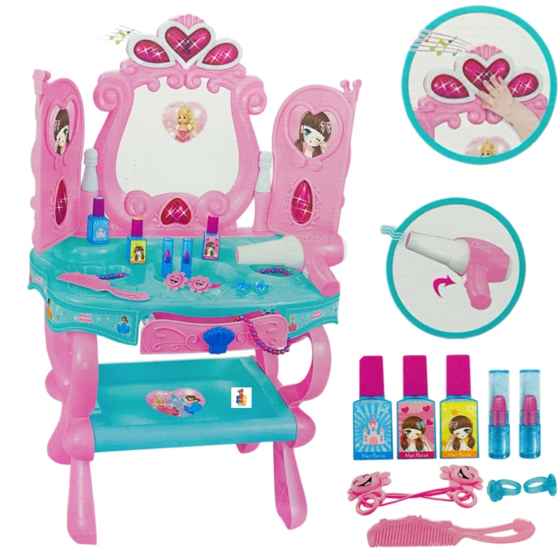 Tocador Belleza Princesa Espejo Musical Con Luces Y Secadora