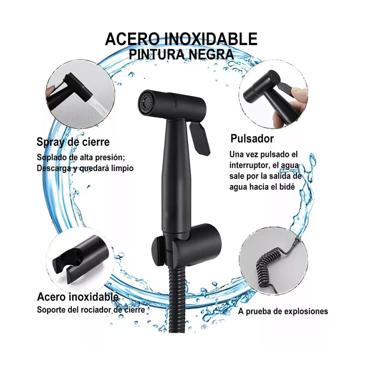 Grifo Para Inodoro+válvula Angular De Doble Salida+cepillo Negro