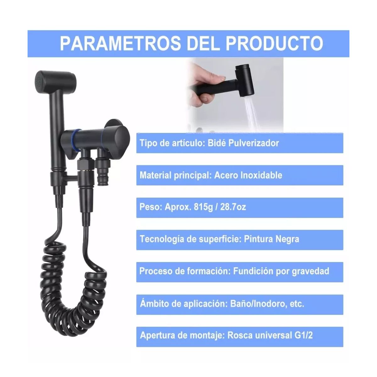 Grifo Para Inodoro+válvula Angular De Doble Salida+cepillo Negro