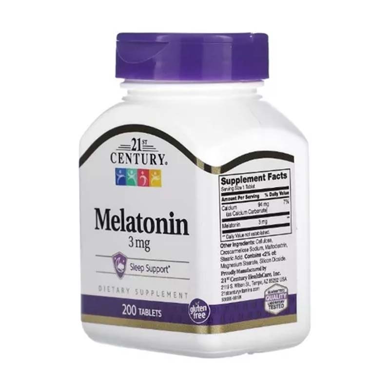 Melatonina 3mg 200 tabletas 21 Century Ayuda a mejorar el descanzo