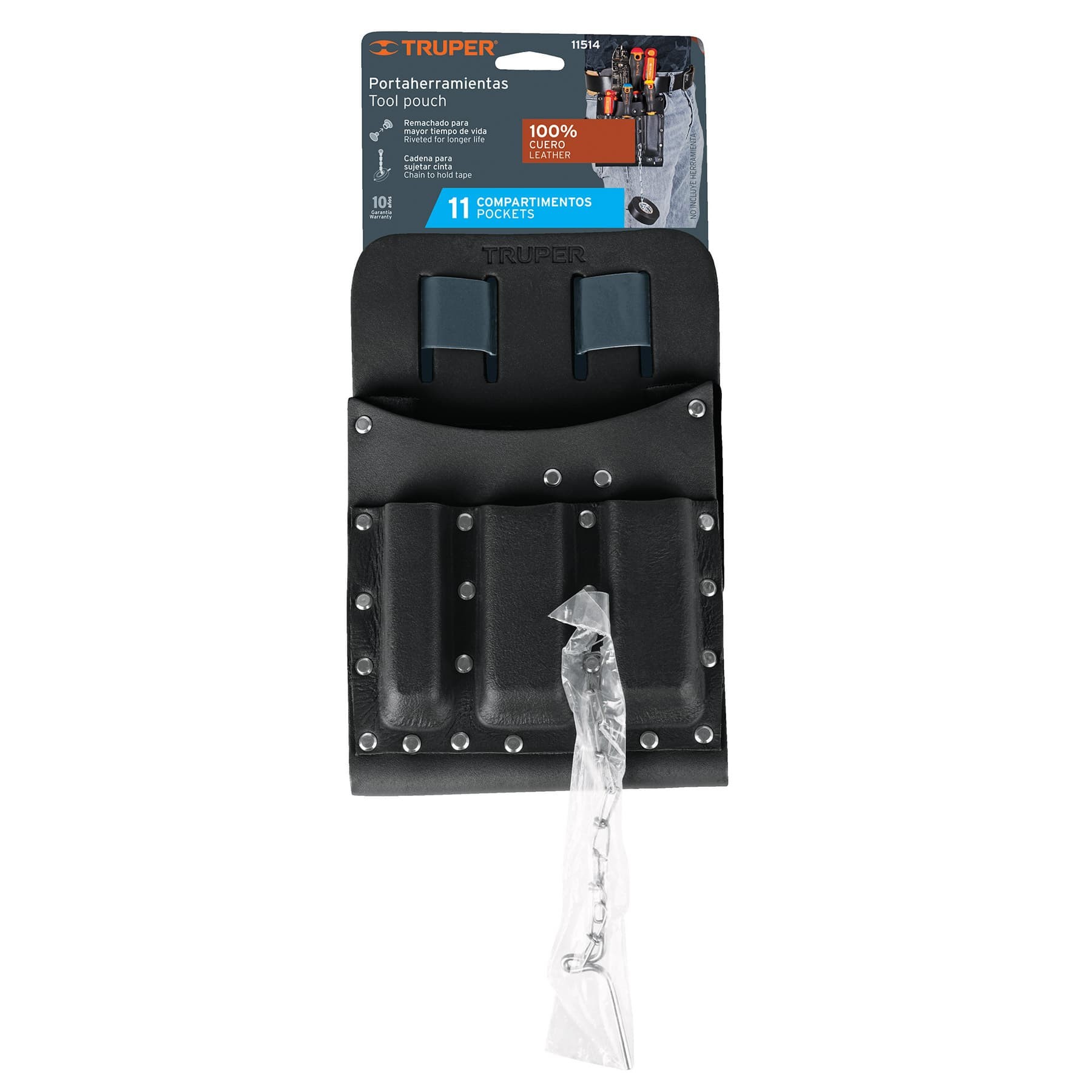PORTA HERRAMIENTAS DE CUERO CON 11 COMPARTIMENTOS, TRUPER 11514