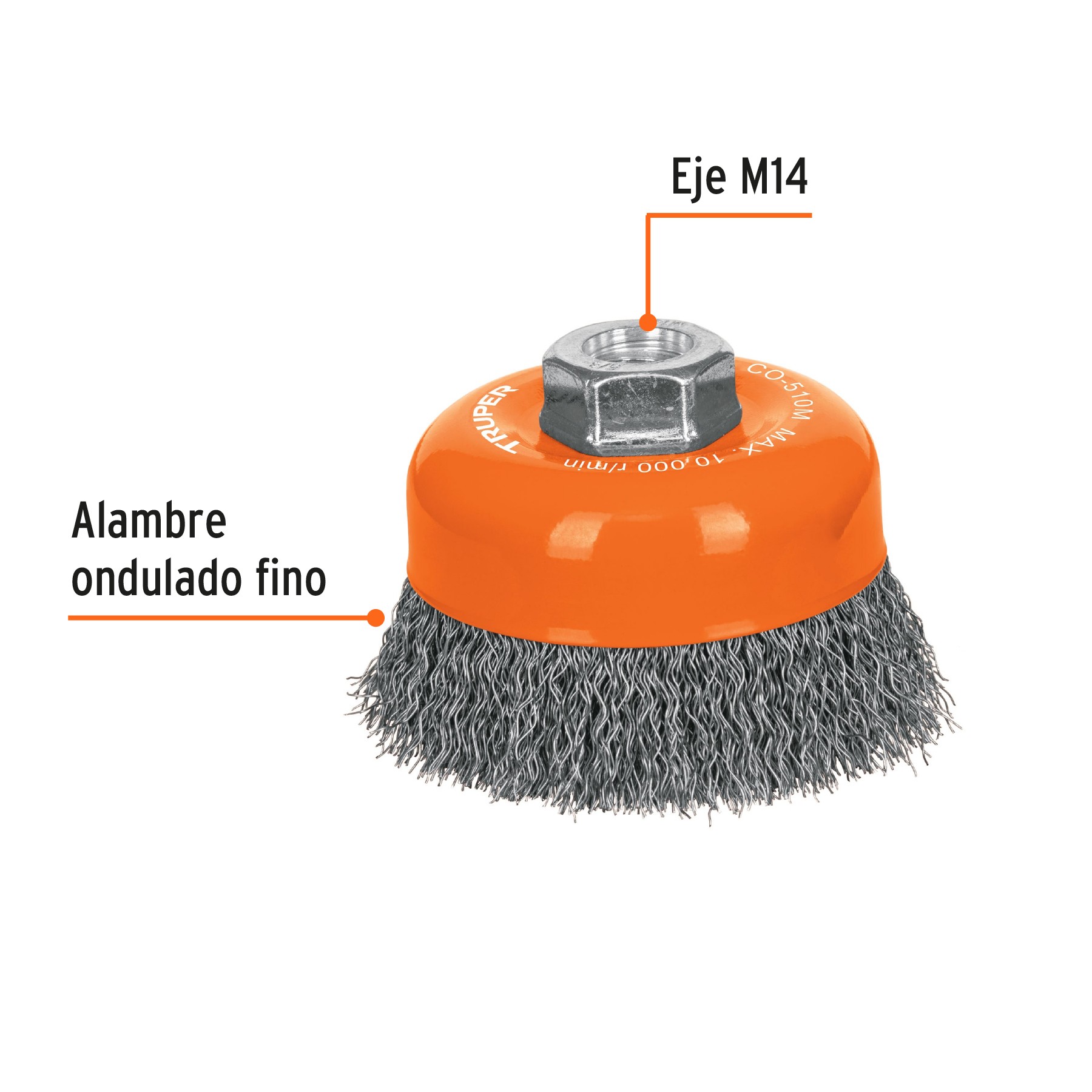 CARDA COPA 4" ALAMBRE ONDULADO FINO, EJE M14, TRUPER 11532