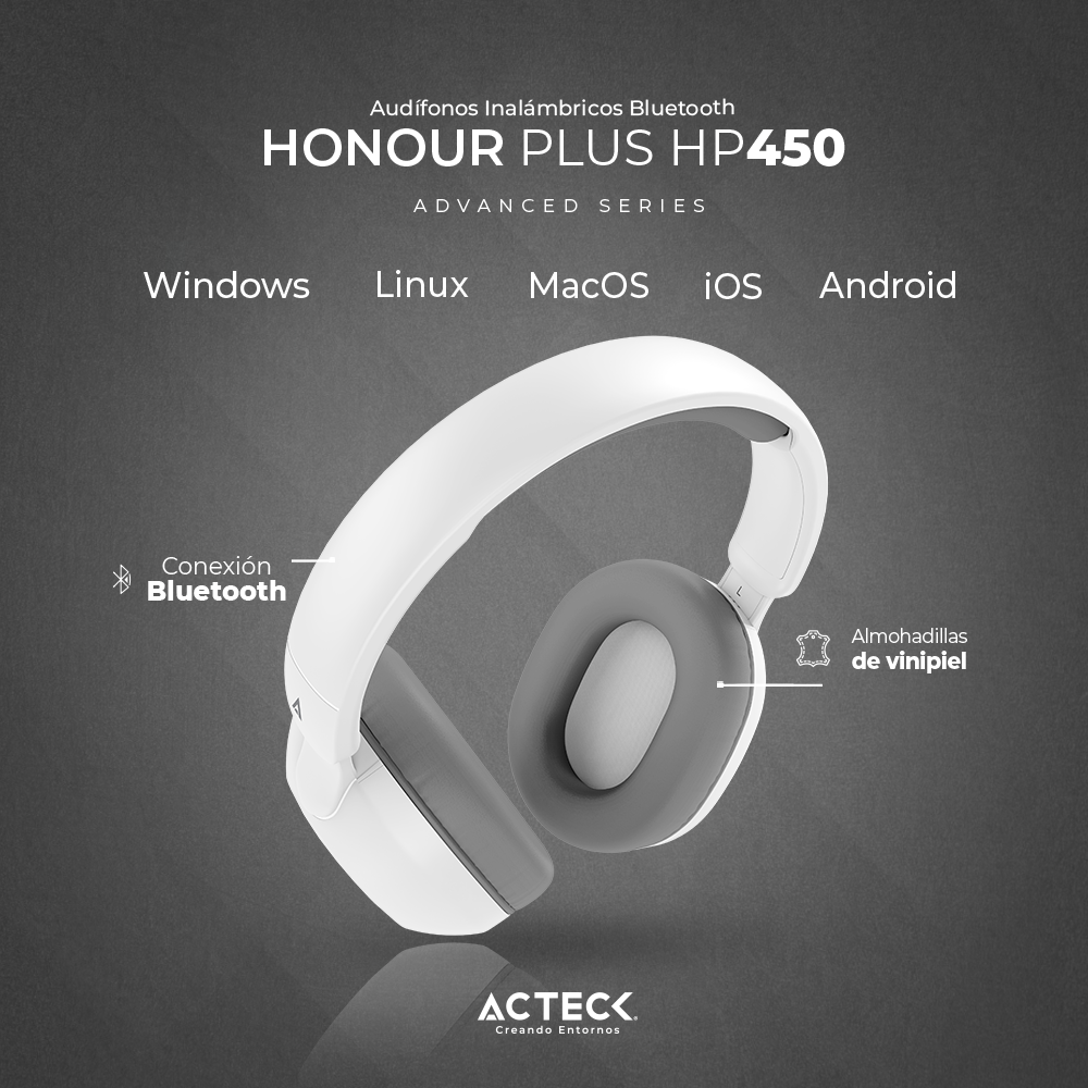 Audifonos Honour Plus Hp450 Over Ear Inalambricos Bluetooth Acteck Blanco Audifonos Honour Plus Hp450 Over Ear Inalambricos Bluetooth Acteck Blanco