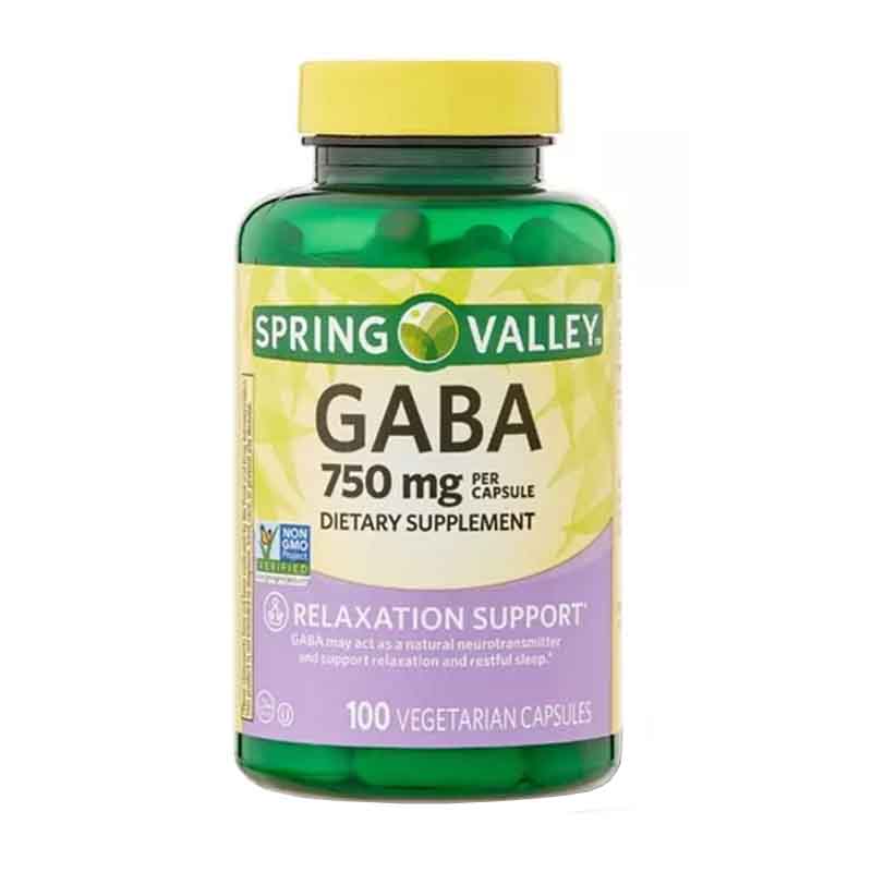 Gaba 750mg 100 caps Spring Valley Reducción Estrés Relajar
