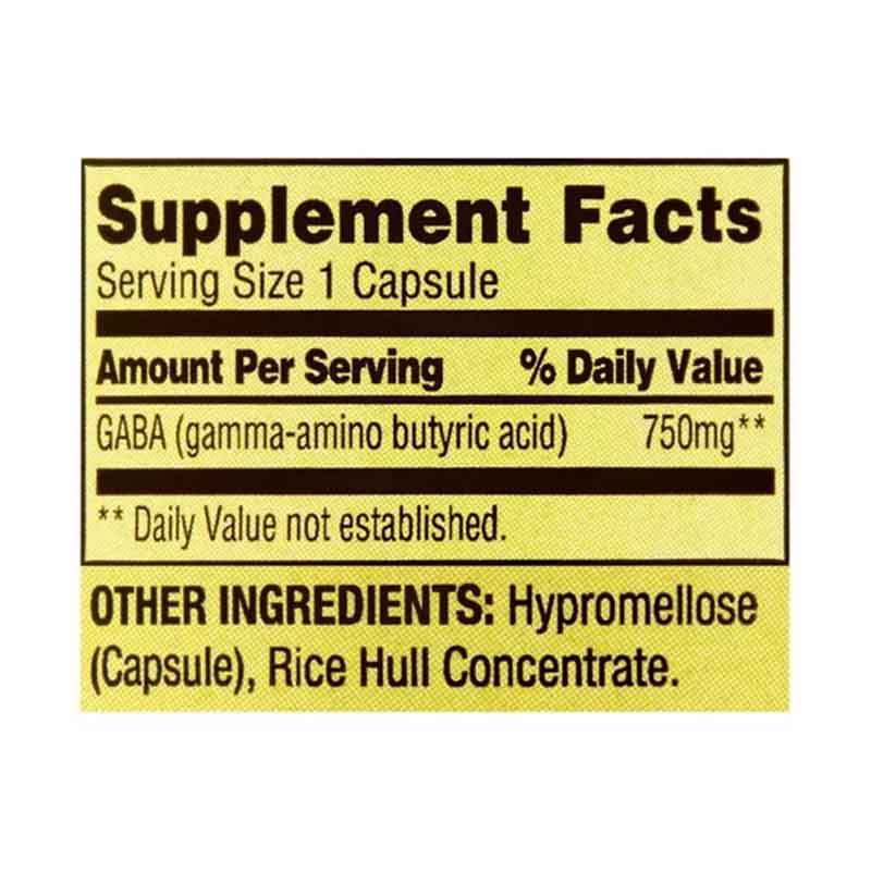 Gaba 750mg 100 caps Spring Valley Reducción Estrés Relajar