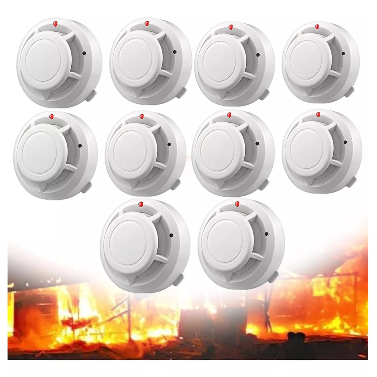 Kit Detector De Humo Con Alta Cobertura Y Alarma Con Sonido 10pc