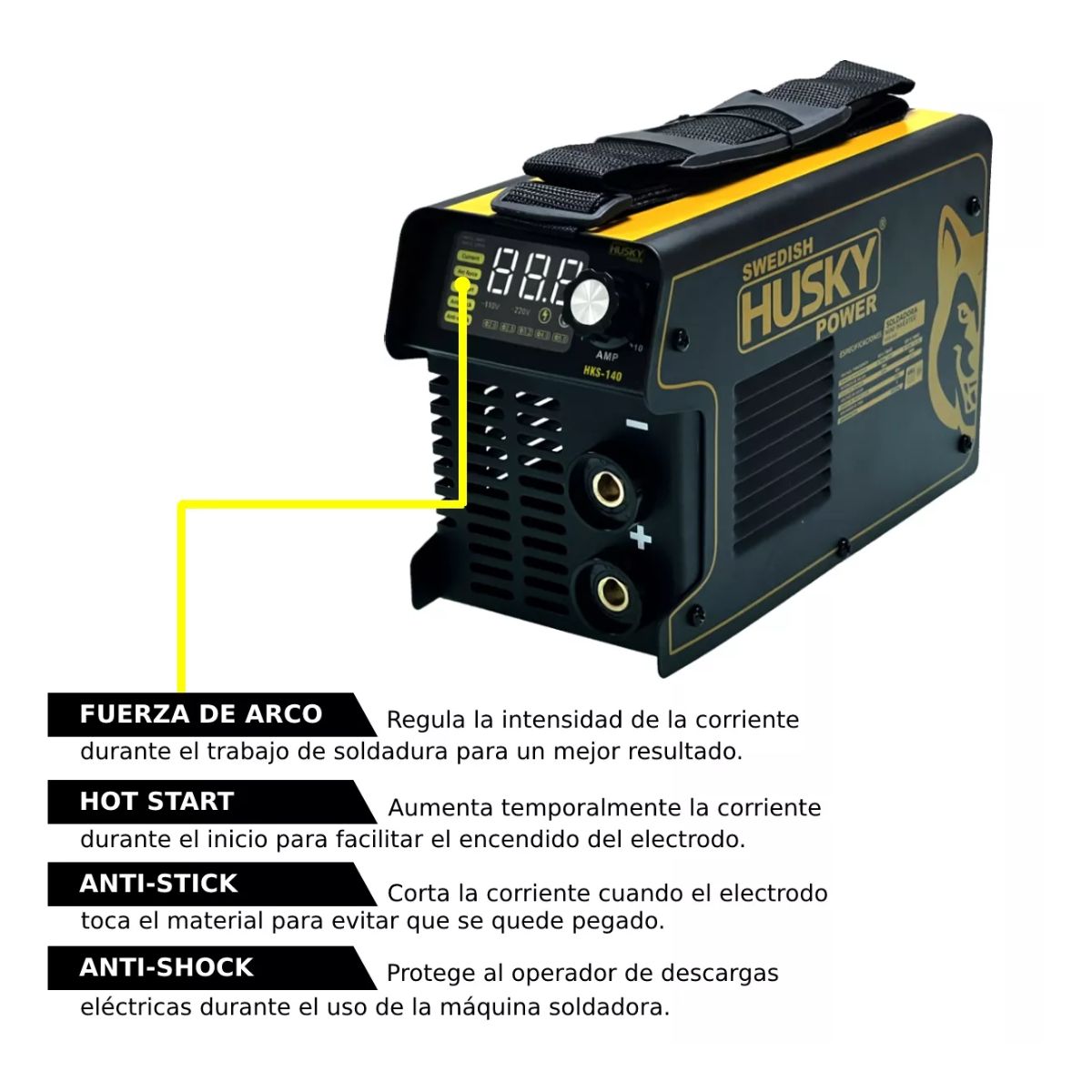 Soldadora inverte negra y amarilla 60Hz 110V/220V