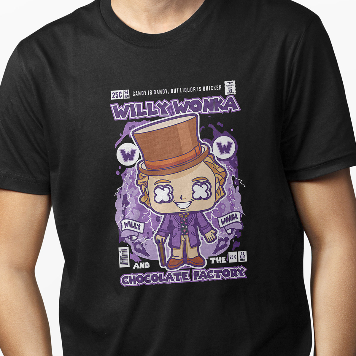 Playera Casual Willy Wonka Funko Chocolate Factory Negra