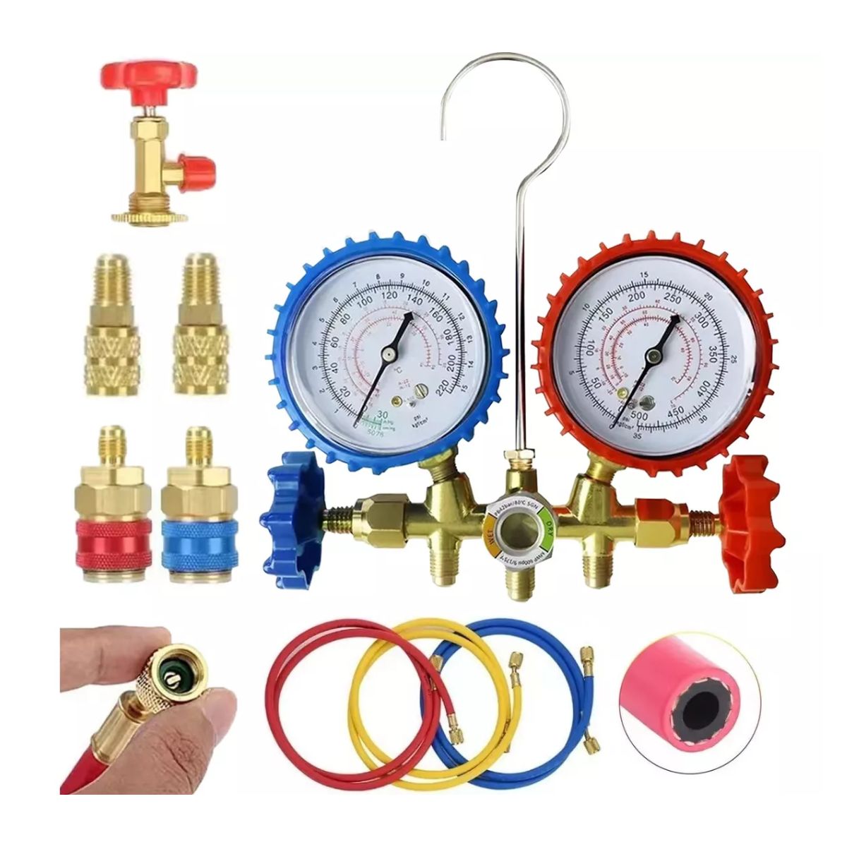 Juego Manómetros Refrigeración R410a R134a R22 R404a+5 cabeza