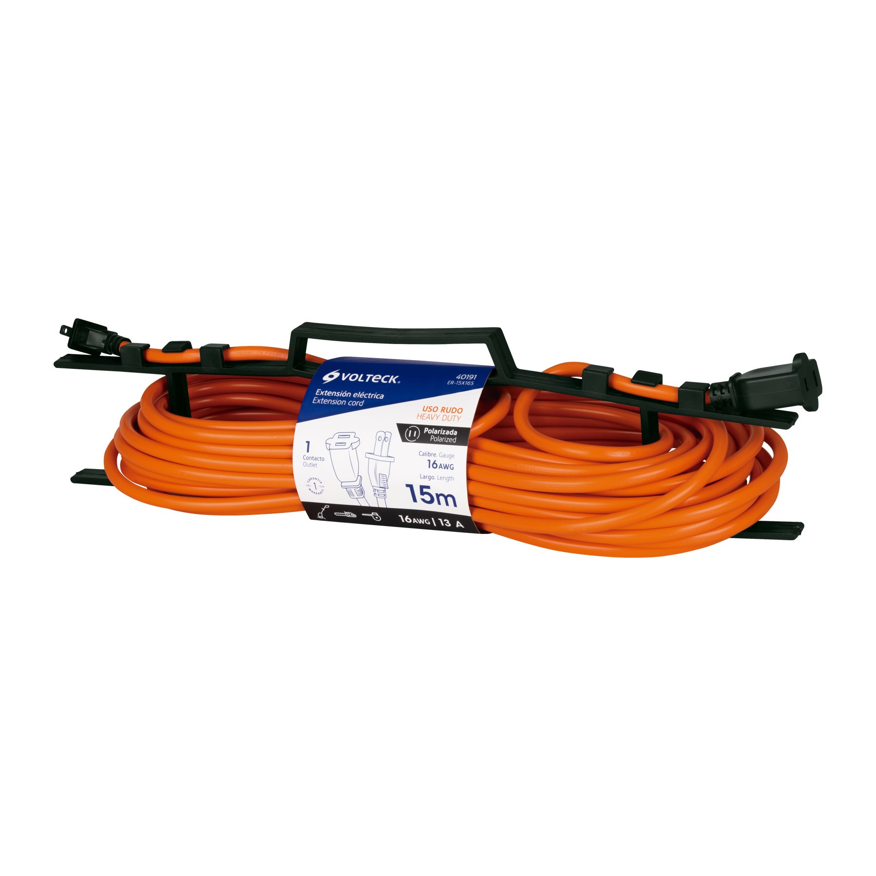EXTENSIÓN ELÉCTRICA USO RUDO 15 M 2X16 AWG PARA 1 CLAVIJA VOLTECK 40191