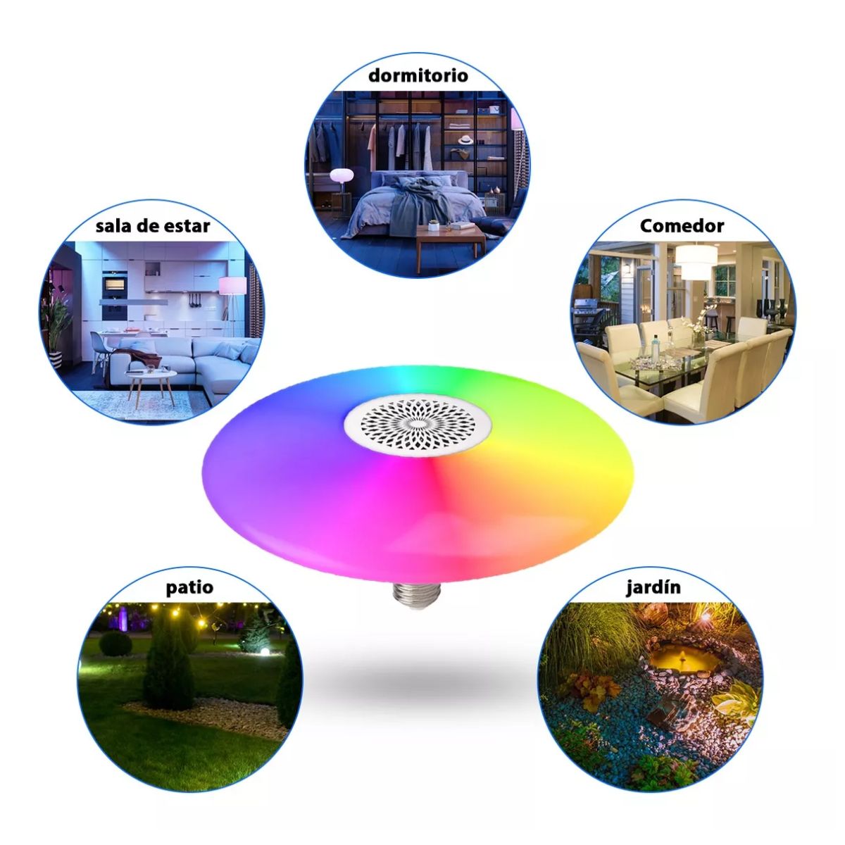 Foco Led Bocina Bluetooth Rgb Multicolor + Control Remoto Blanco