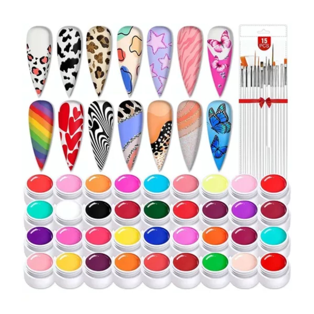 Kits Para Uñas 36 colores Esmaltes Pintura Gel Dibujo Cepillo