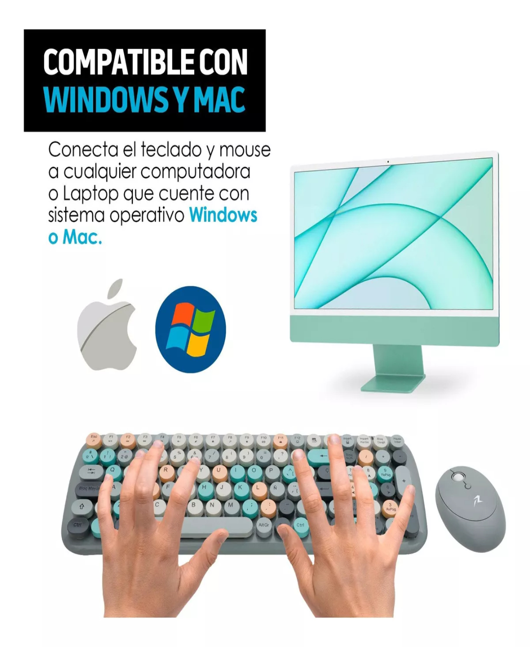 Kit Teclado Y Mouse Inalambrico Retro Vintage Usb Redlemon Color del ...