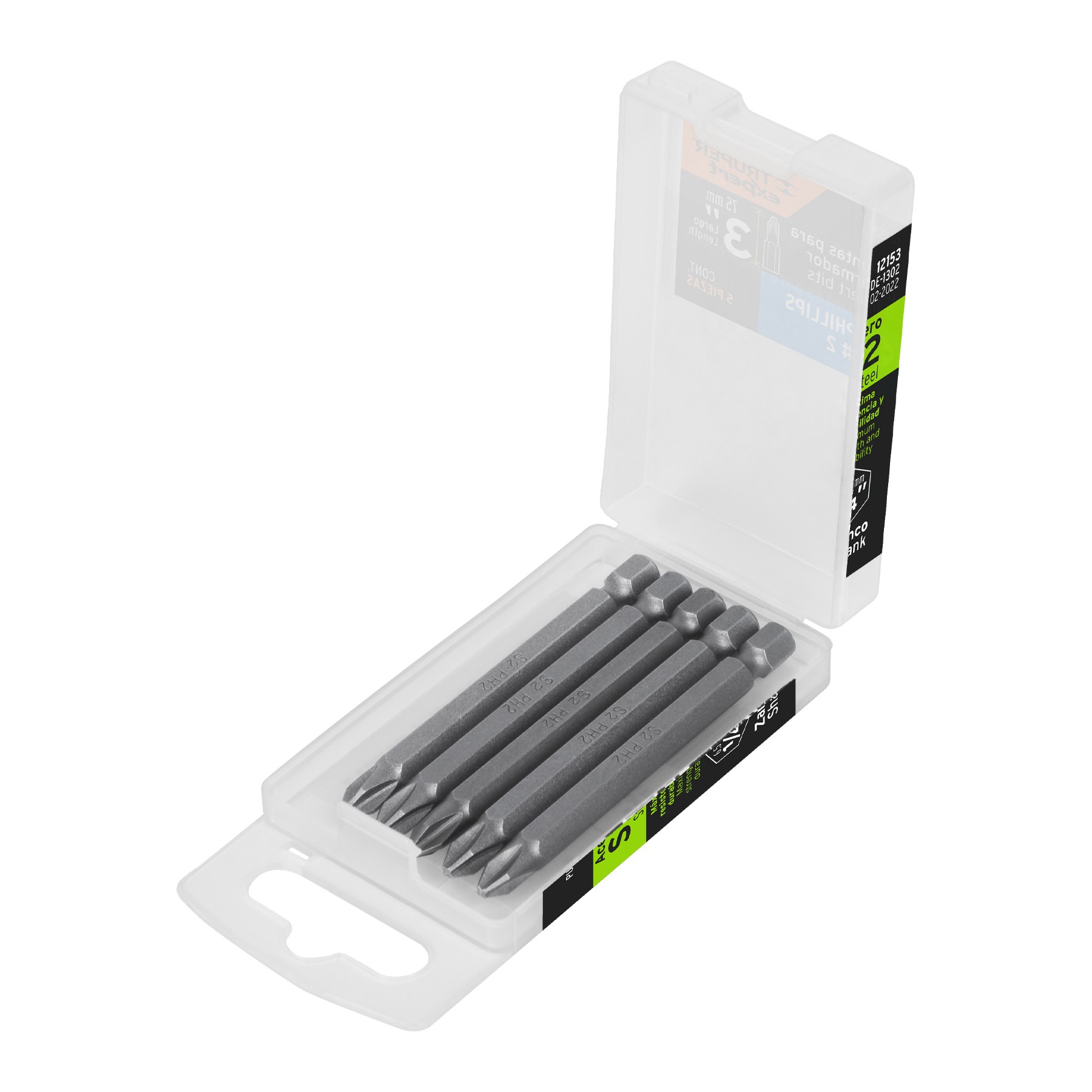 ESTUCHE CON 5 PUNTAS DE CRUZ PH2 LARGO 3", TRUPER EXPERT 12153