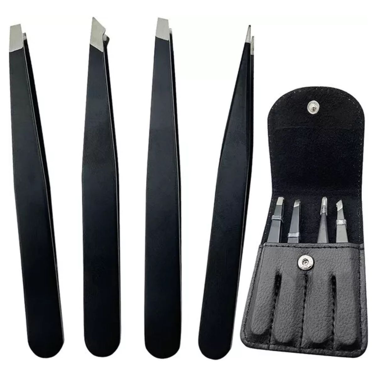 Pinzas De Cejas Profesionales De Acero Inoxidable 4 Piezas, Color Negro ...