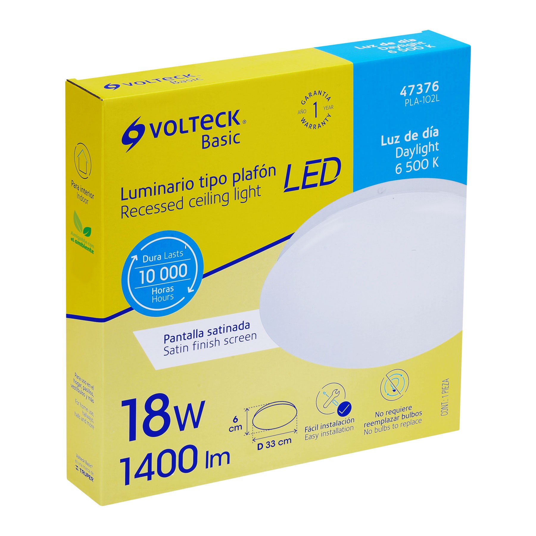 LUMINARIO DE LED 18 W TIPO PLAFÓN LUZ DE DÍA, VOLTECK LAIT 47376