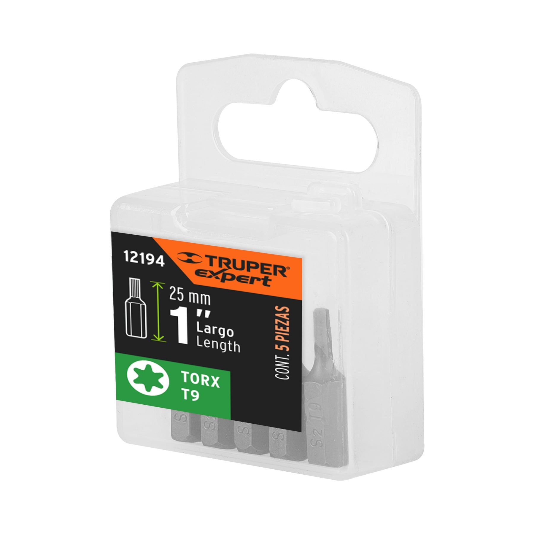 ESTUCHE CON 5 PUNTAS TORX T9 LARGO 1", TRUPER EXPERT 12194