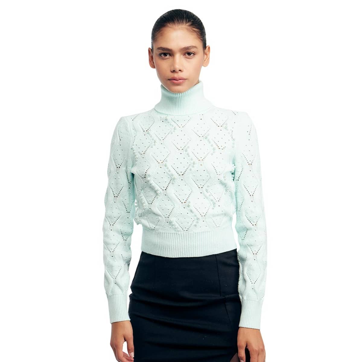 Suéter marca Sao Paulo para mujer, color azul menta con adornos tipo ...