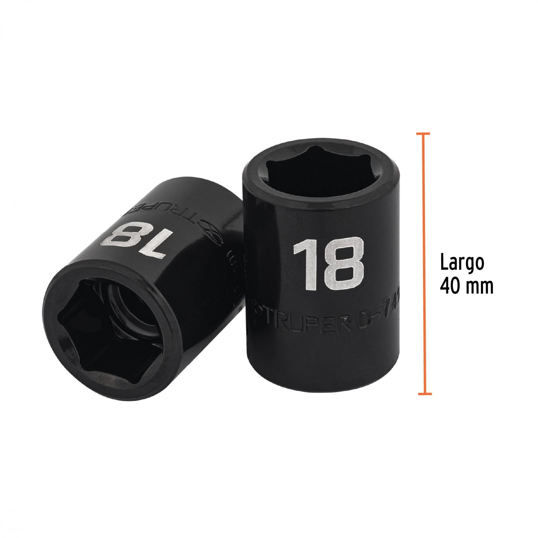 DADO CUADRO 1/2" DE IMPACTO 6 PUNTAS DE 18 MM, TRUPER 12418