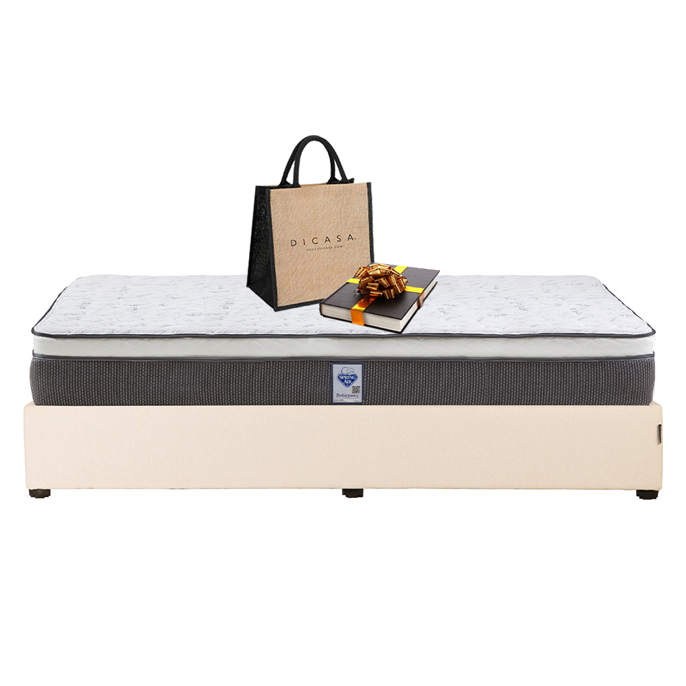 Colchón King Size Spring Air Le Mans con Base Cama Dicasa Colt Beige Claro
