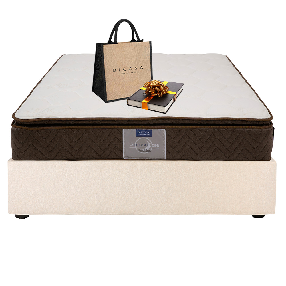 Colchón Matrimonial Restonic Nautilus con Base Cama Dicasa Colt Beige Claro