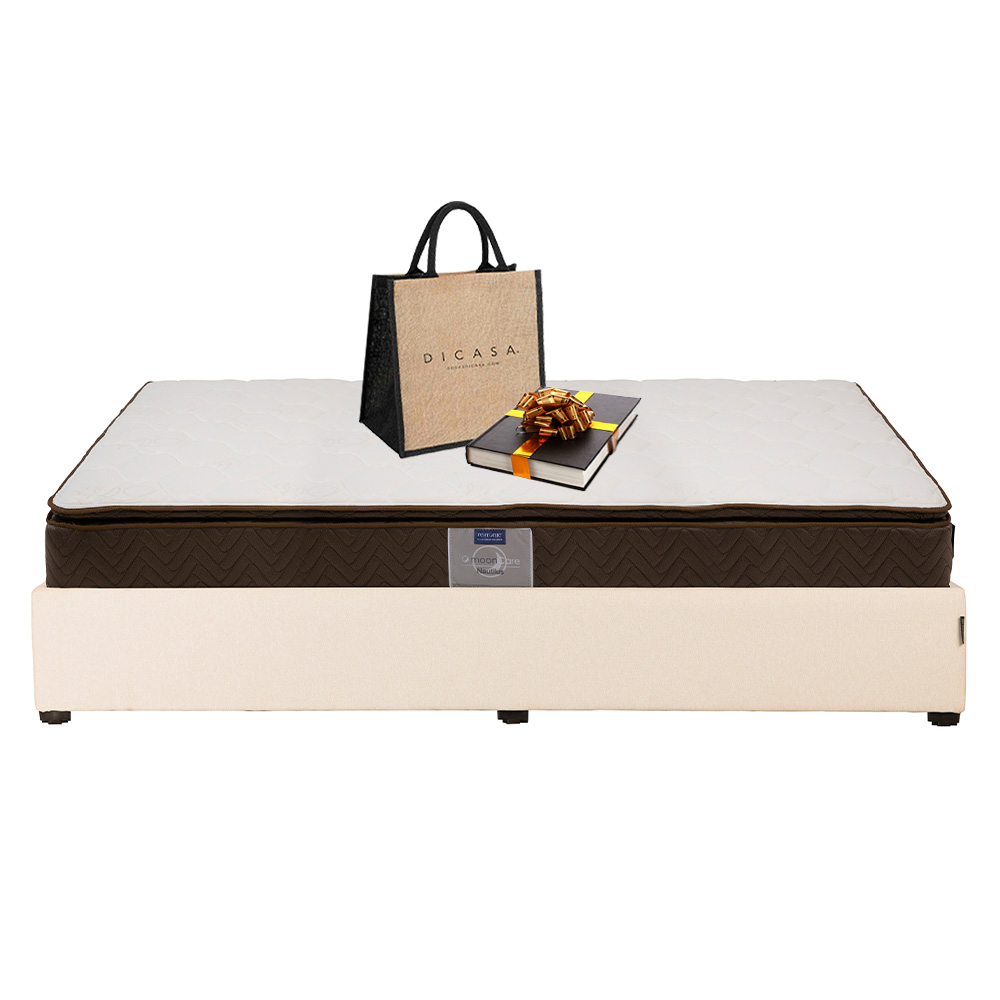 Colchón King Size Restonic Nautilus con Base Cama Dicasa Colt Beige Claro