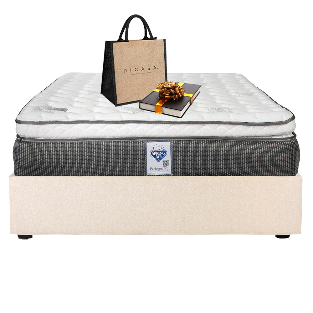 Colchón Queen Size Spring Air Phantom con Base Cama Dicasa Colt Beige Claro
