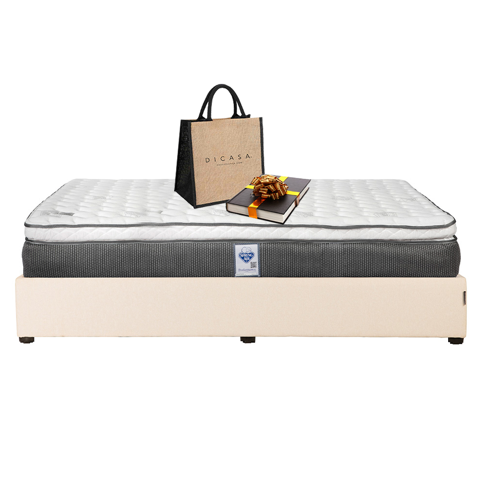 Colchón King Size Spring Air Phantom con Base Cama Dicasa Colt Beige Claro
