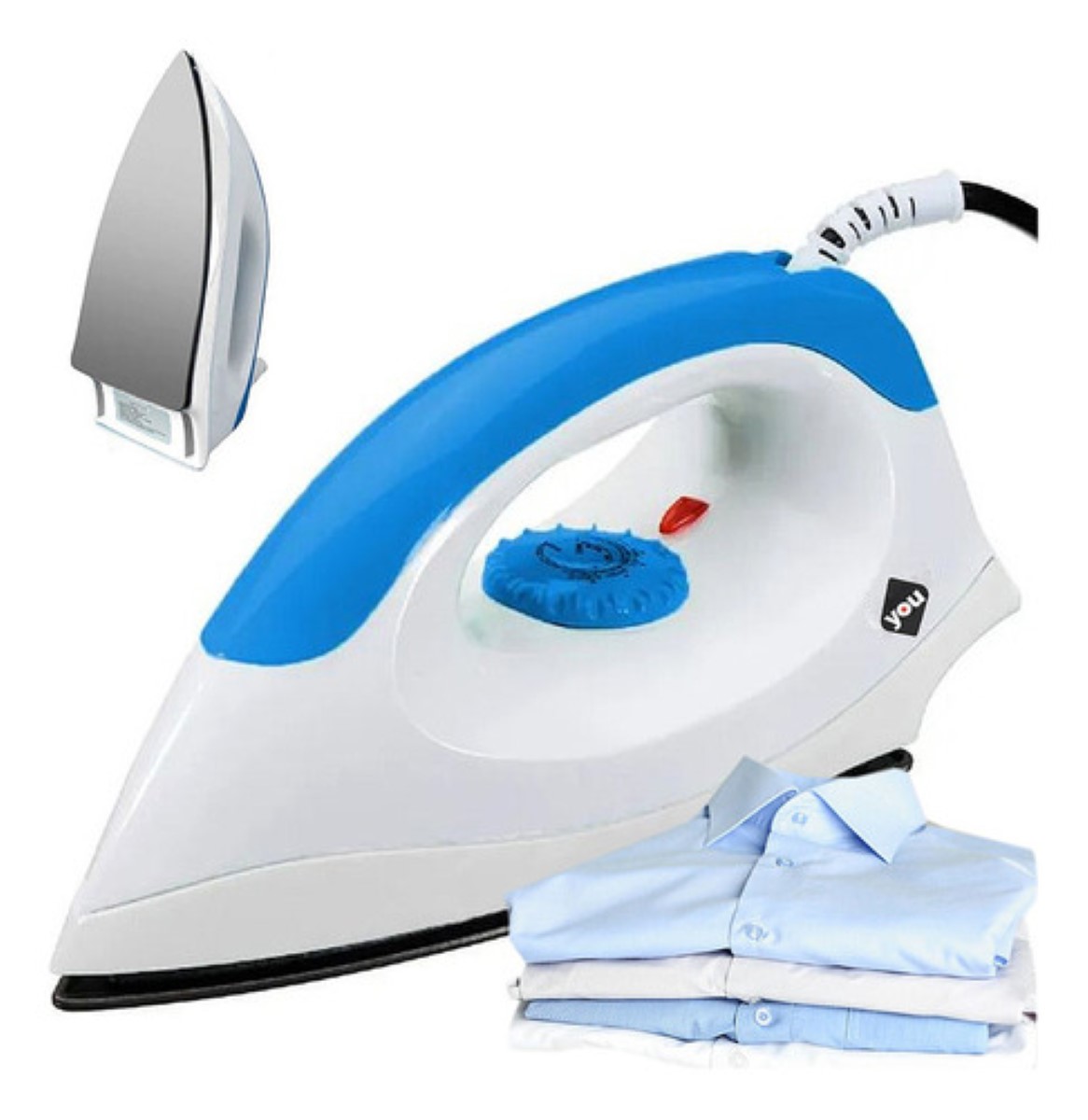 Plancha Para Ropa En Seco Plana Antiadherente Color Blanco Con Azul