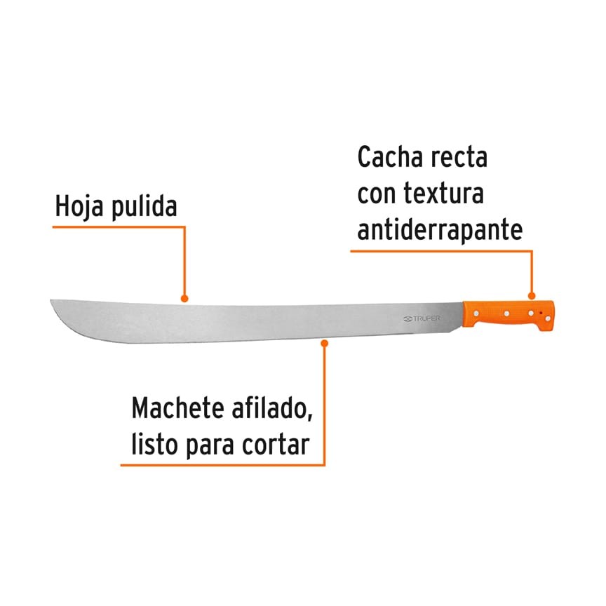 MACHETE ESTÁNDAR 24" CACHA NARANJA REMACHADA, TRUPER 15888