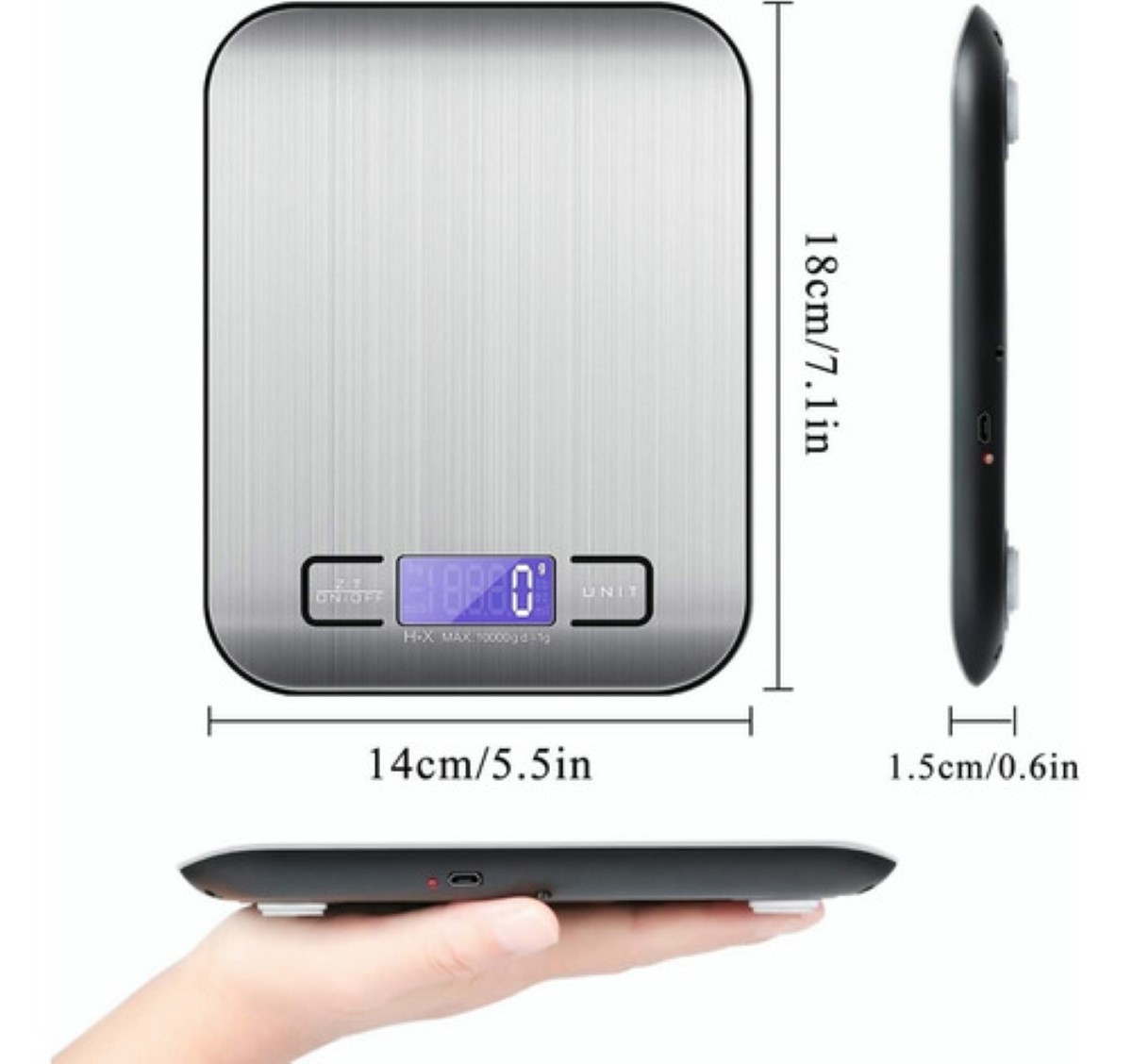 Bascula Gramera Digital De Alta Precisión Recargable 10 Kg, Color Gris