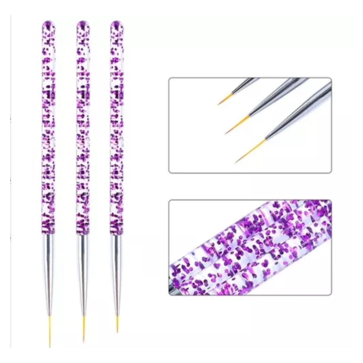 Pinceles para Uñas para estilo Fino y Mano Alzada 3 Pzs, Color Morado ...