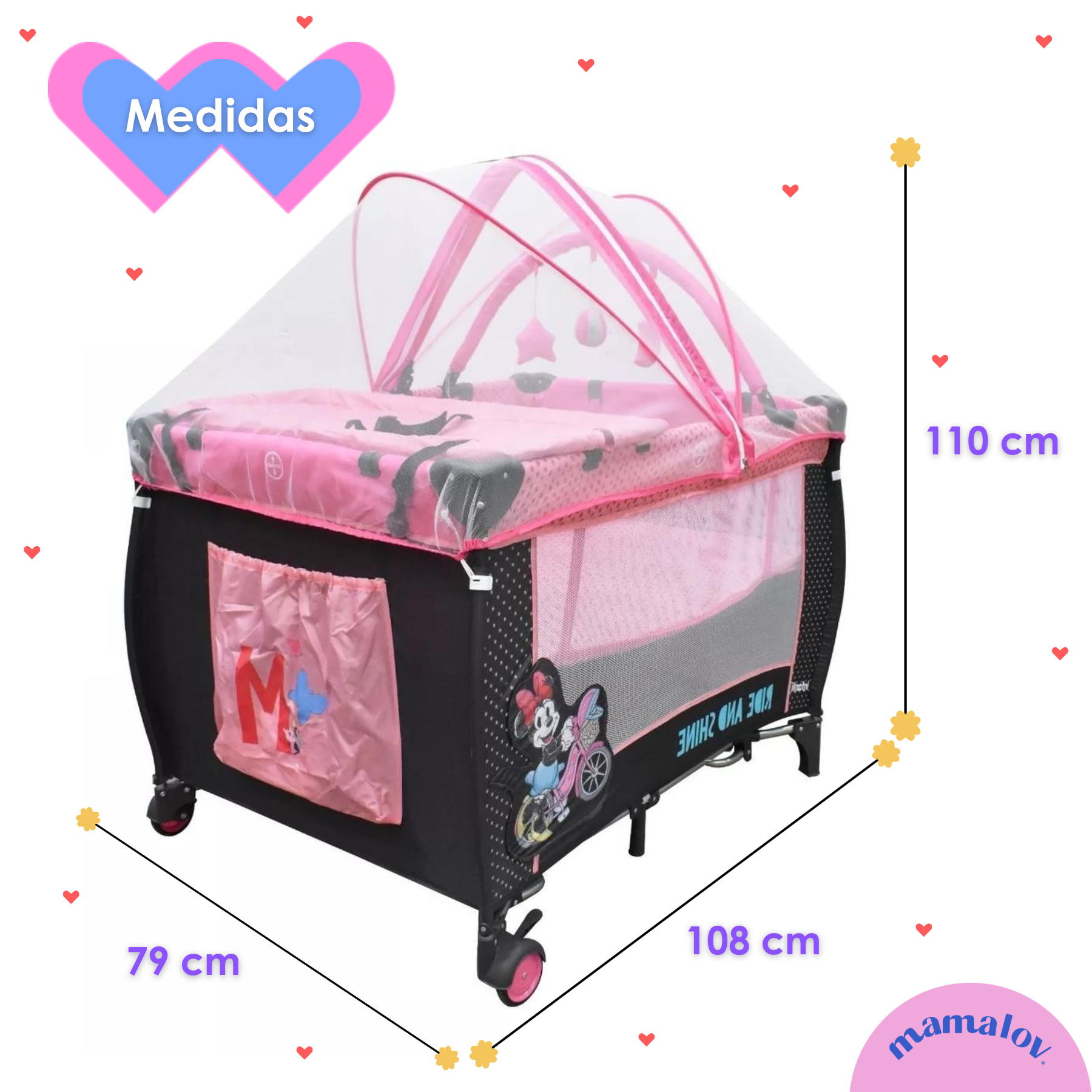 Cuna Corral De Viaje Con Mosquitero Rosa Minnie Disney