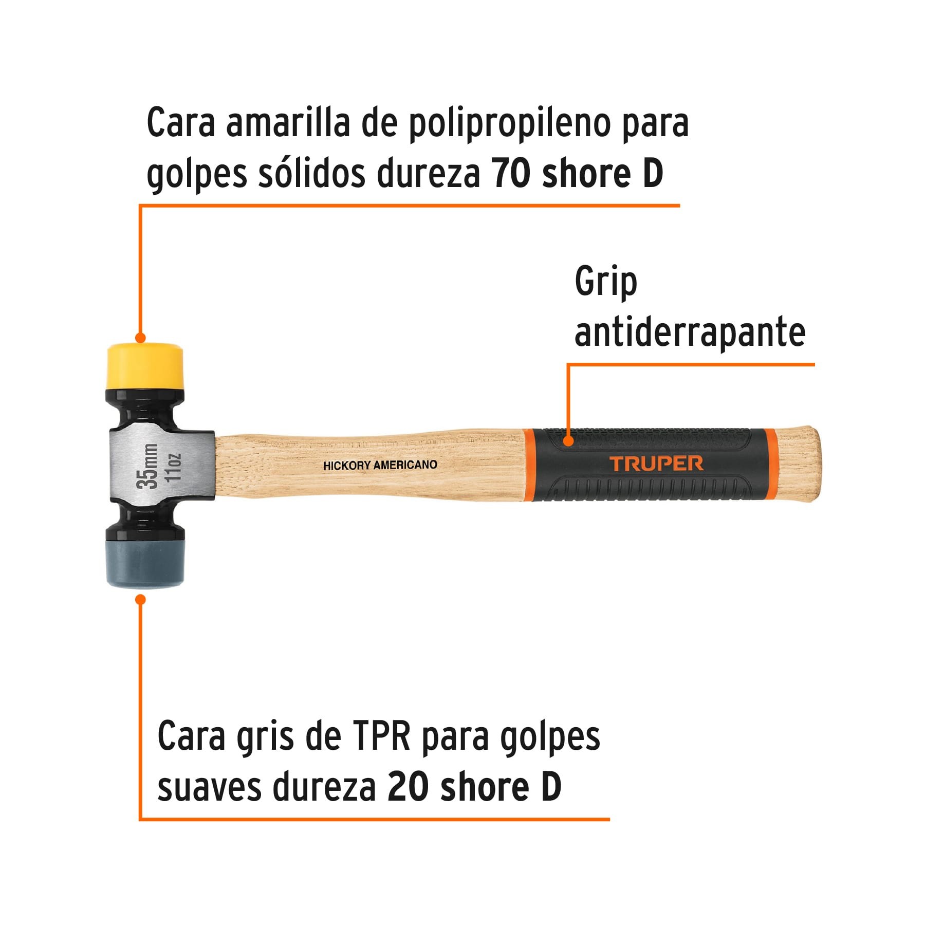 MARTILLO 35 MM CON CARAS SUAVES INTERCAMBIABLES, TRUPER GRIP 13137