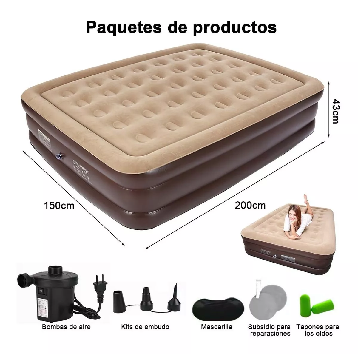 Colchon Inflable Queen Size Con Bomba Eléctrica Incluida