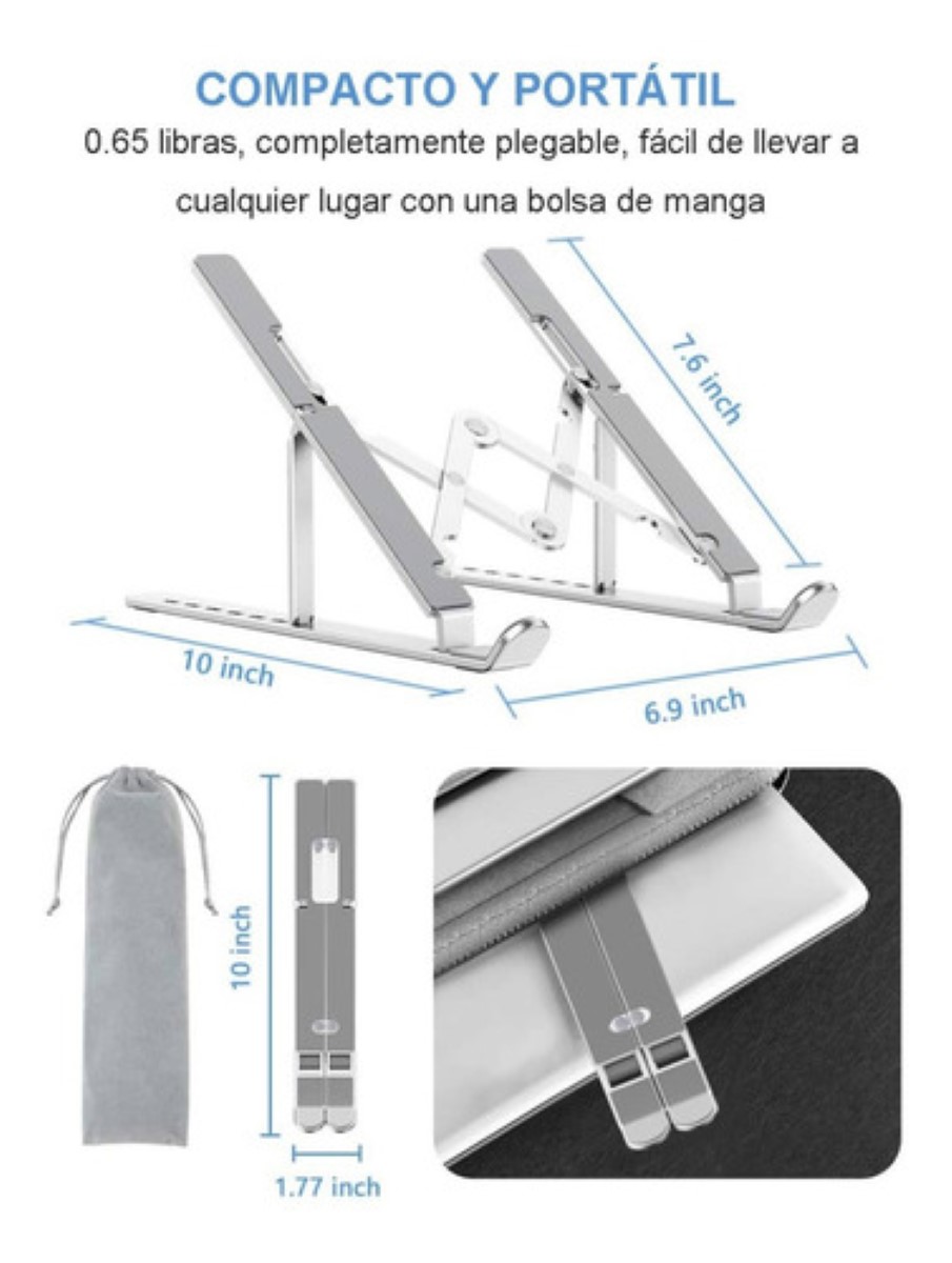 Base Soporte Para Laptop De Aluminio, Plegable, Portátil Plata