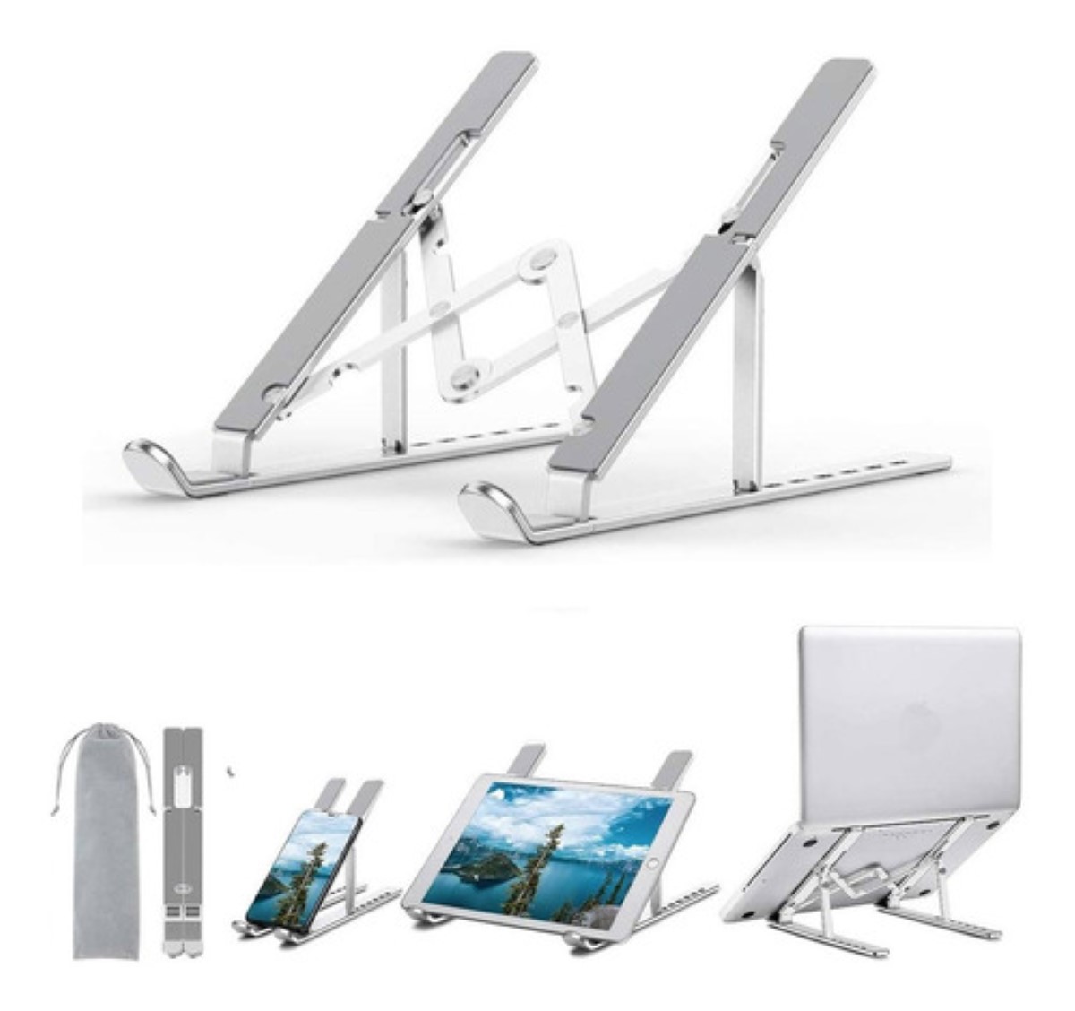 Base Soporte Para Laptop De Aluminio, Plegable, Portátil Plata