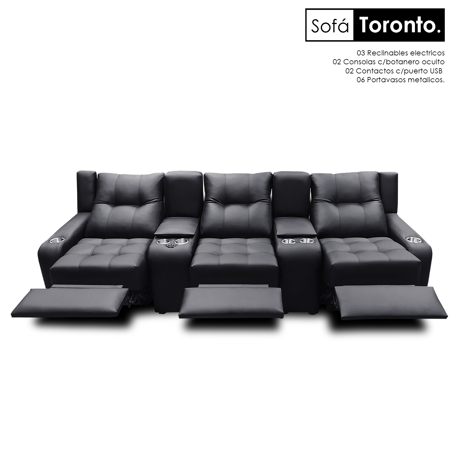 Sofa c/03 reclinables electricos modelo Toronto Black/ MADERIAN // ENTREGA EN CDMX Y ZONA ...