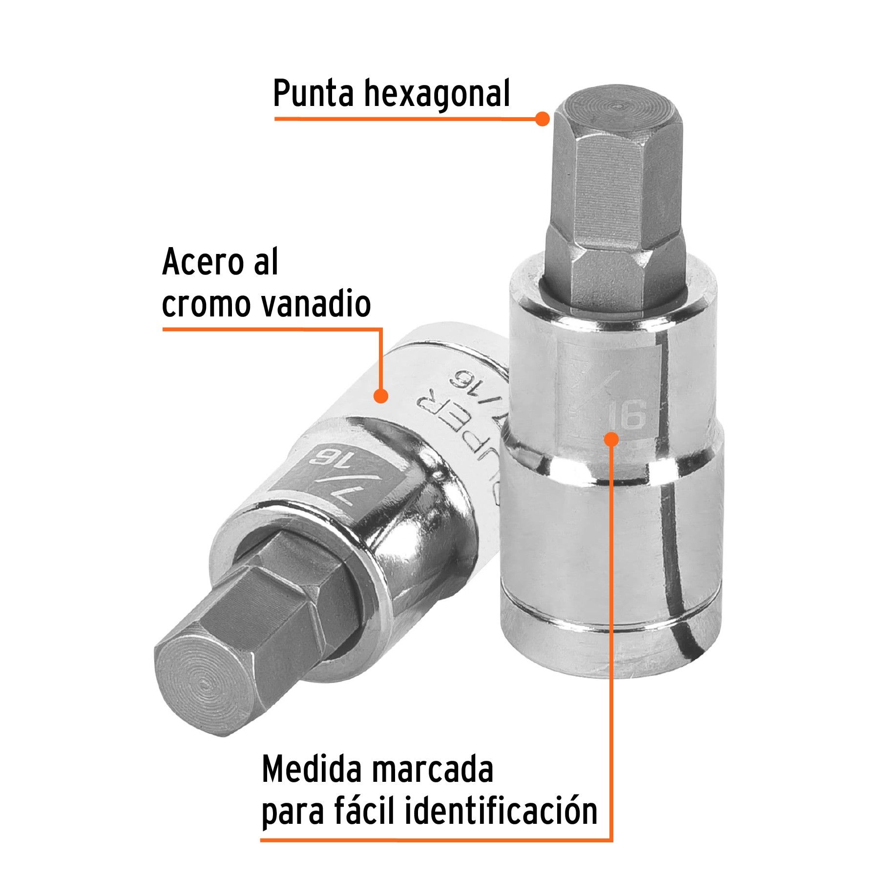DADO PUNTA HEXAGONAL DE 7/16", CUADRO 1/2", TRUPER 13254