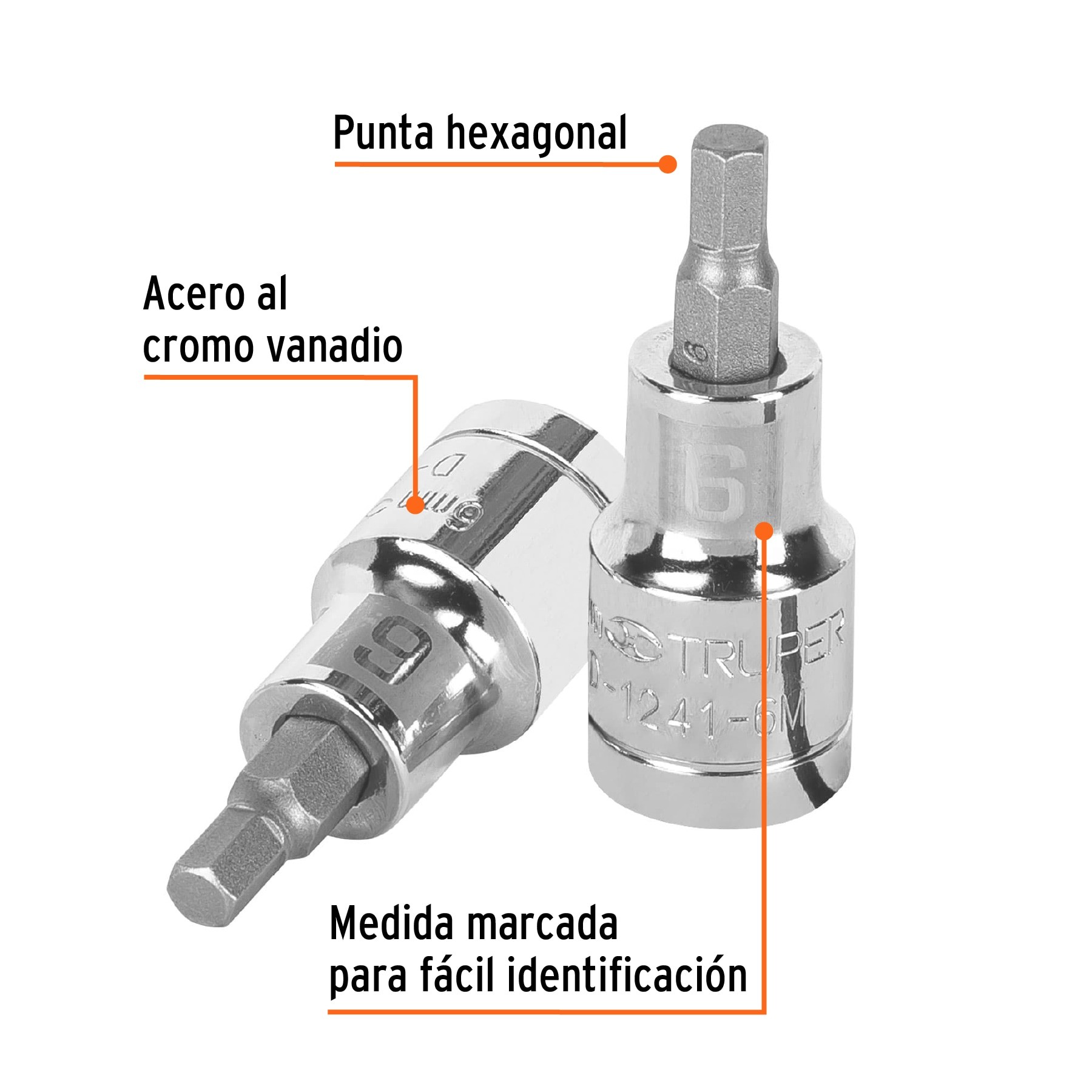 DADO PUNTA HEXAGONAL DE 6 MM, CUADRO 1/2", TRUPER 13281