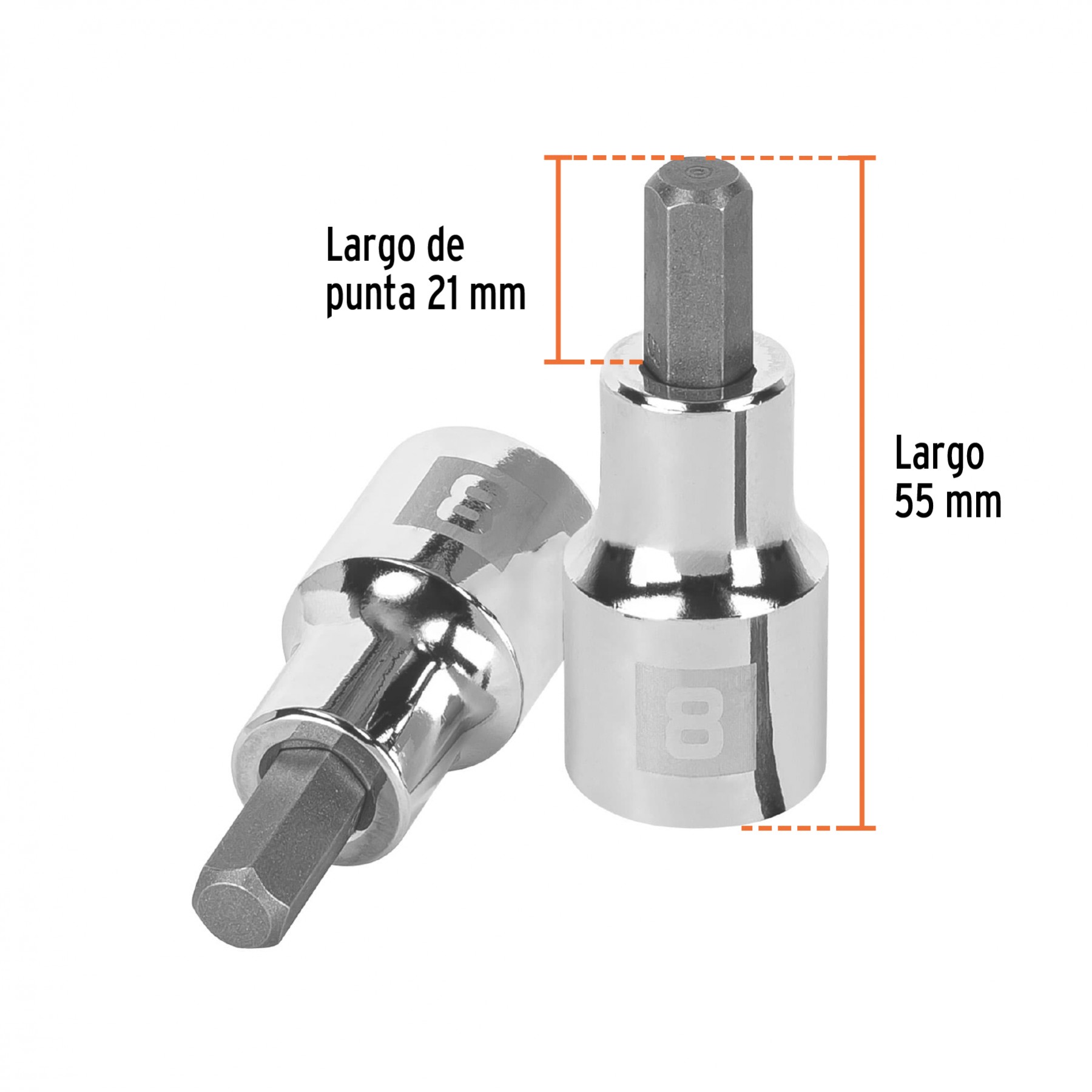 DADO PUNTA HEXAGONAL DE 8 MM, CUADRO 1/2", TRUPER 13282