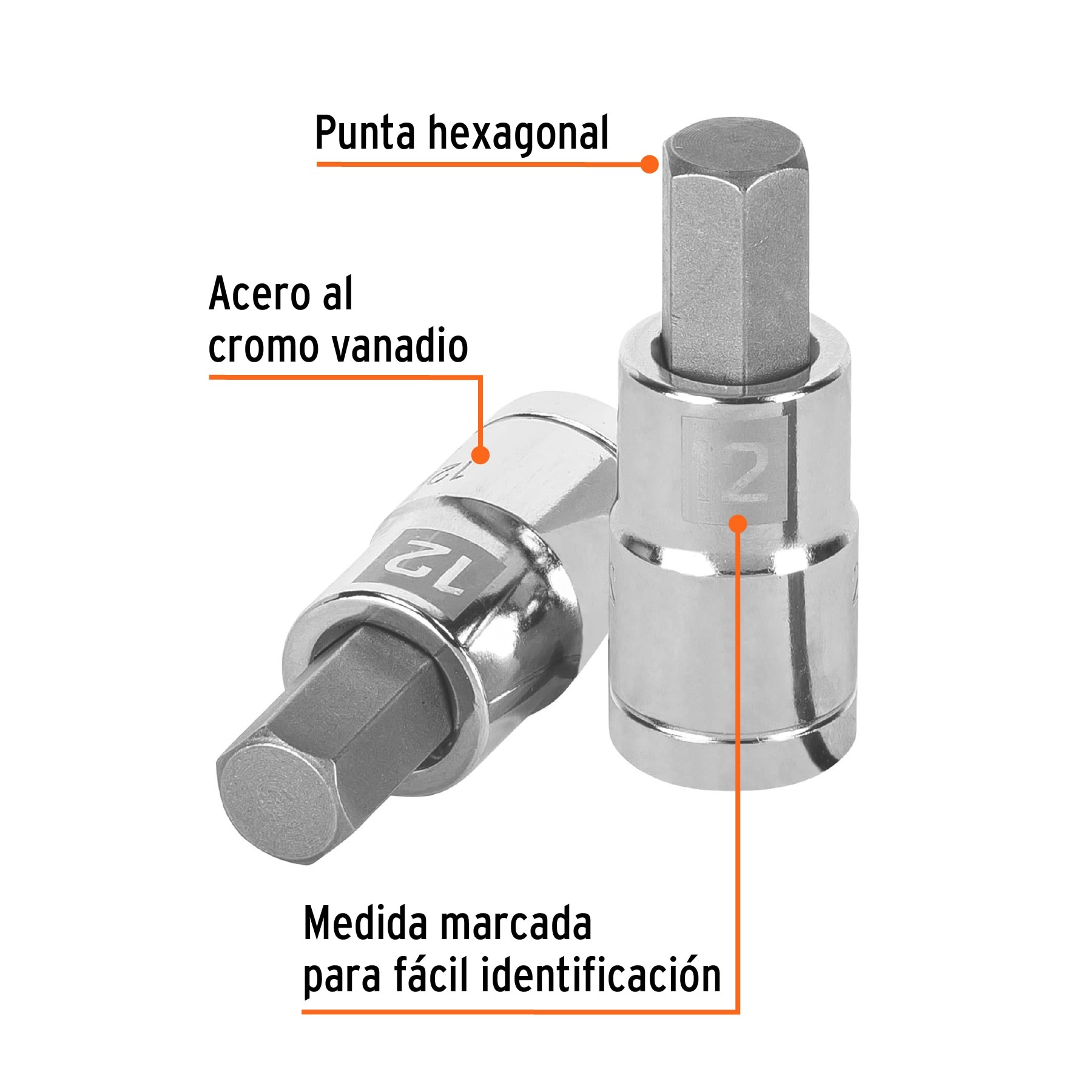 DADO PUNTA HEXAGONAL DE 12 MM, CUADRO 1/2", TRUPER 13284