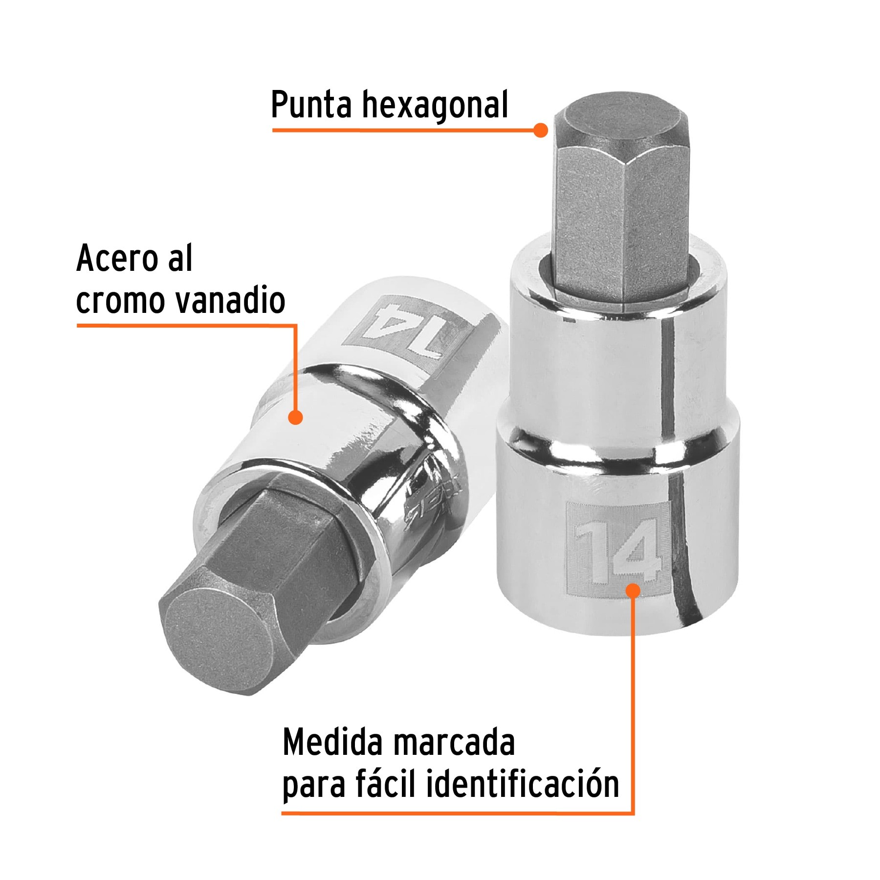DADO PUNTA HEXAGONAL DE 14 MM, CUADRO 1/2", TRUPER 13285