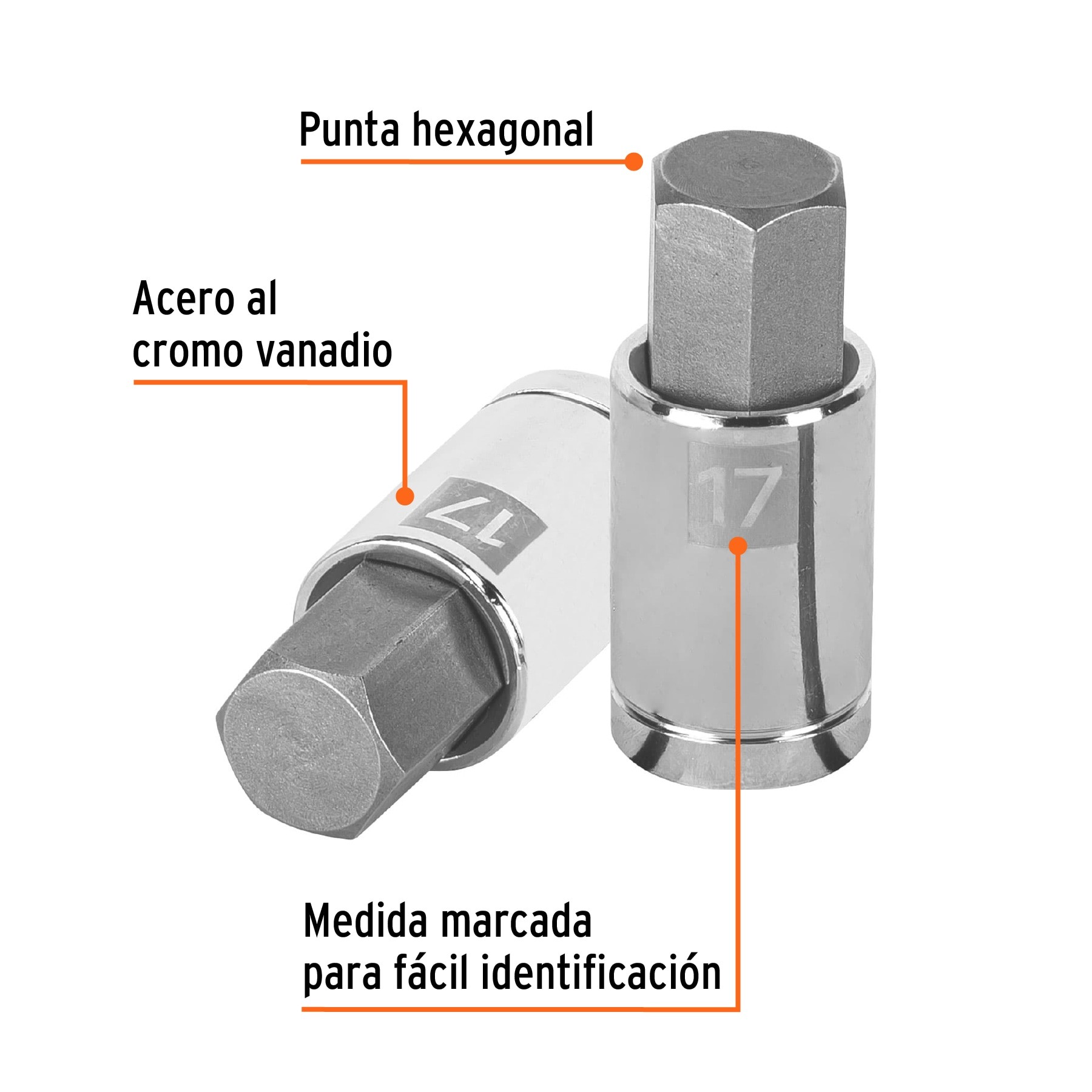DADO PUNTA HEXAGONAL DE 17 MM, CUADRO 1/2", TRUPER 13286