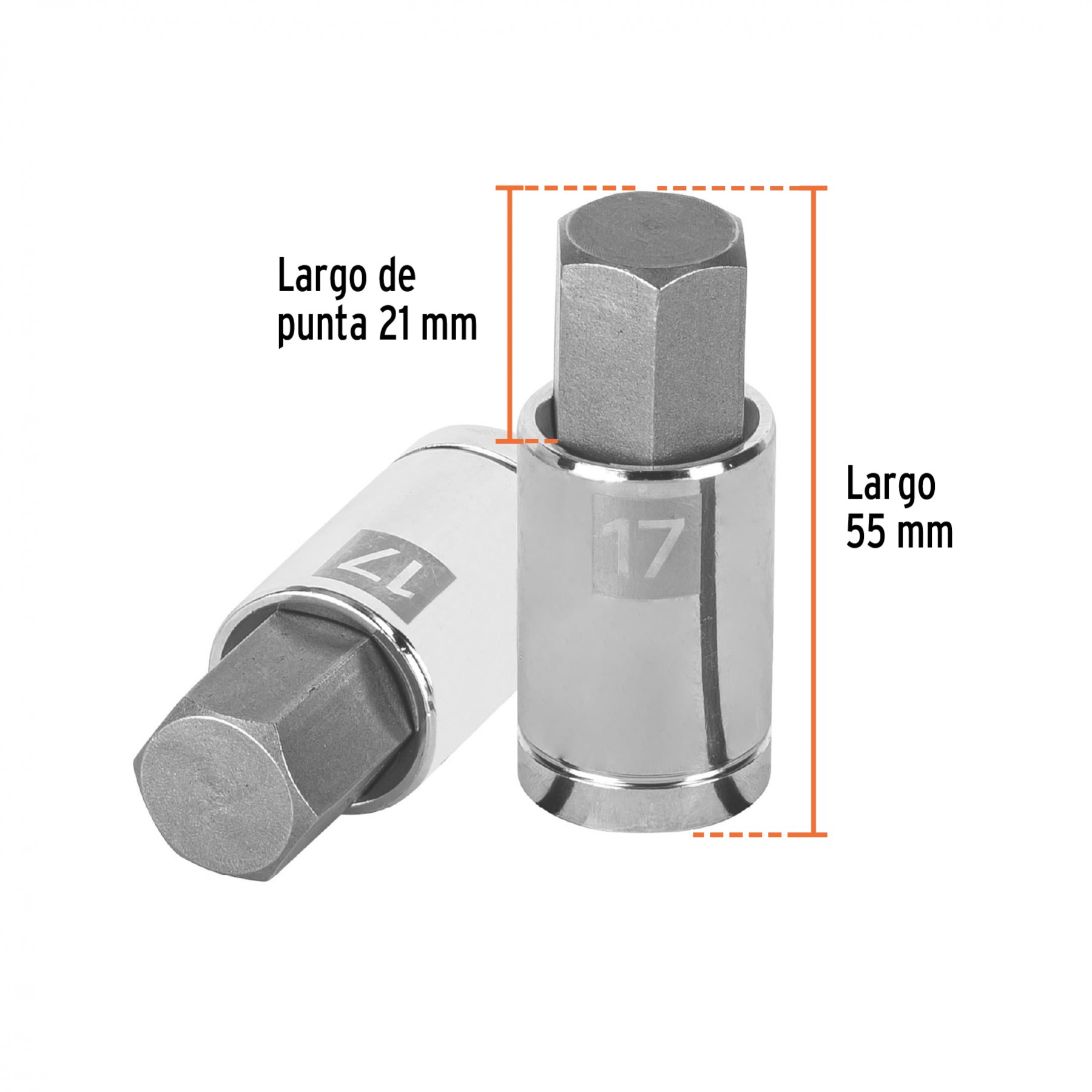 DADO PUNTA HEXAGONAL DE 17 MM, CUADRO 1/2", TRUPER 13286