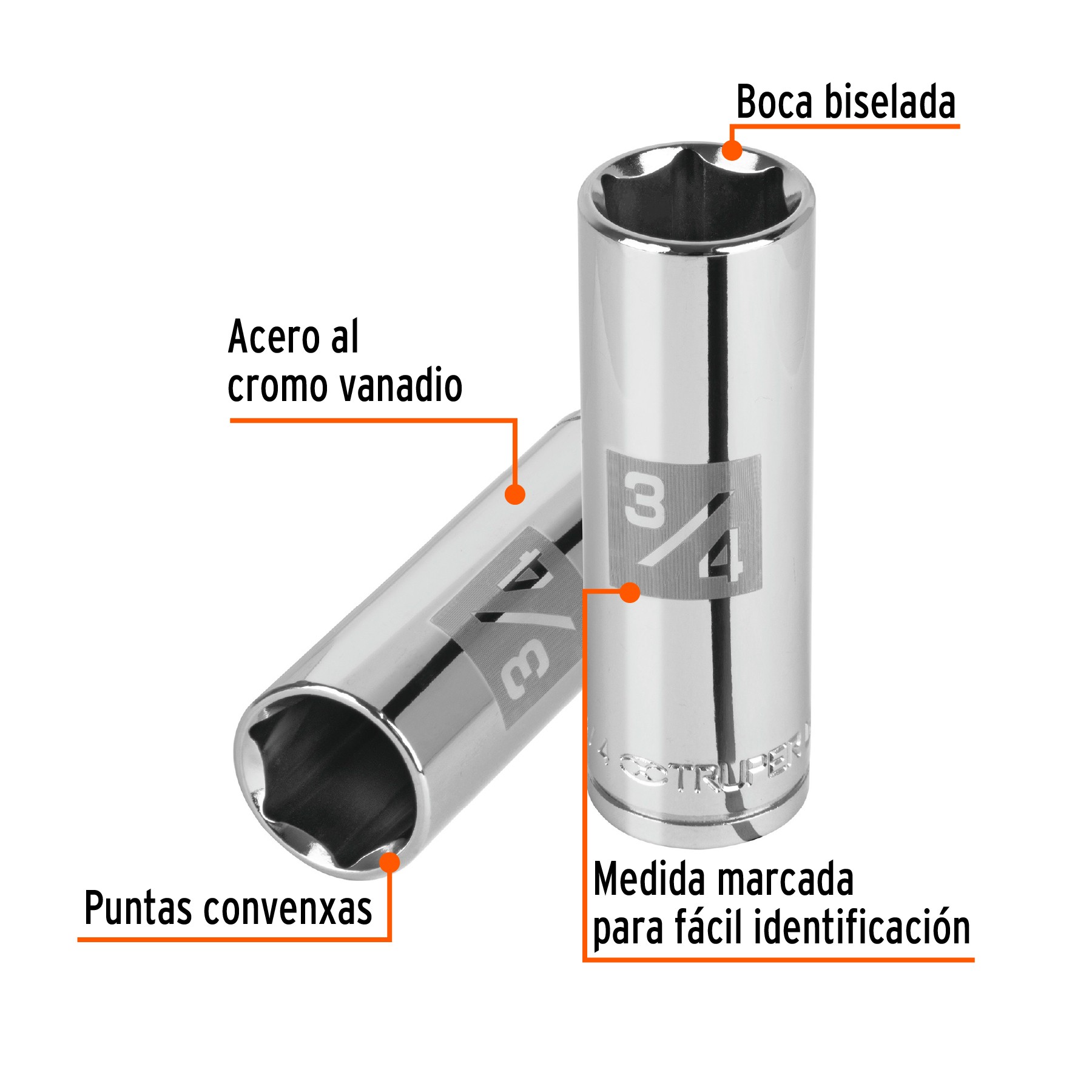 DADO LARGO DE 3/4", 6 PUNTAS, CUADRO 1/2", TRUPER 13329